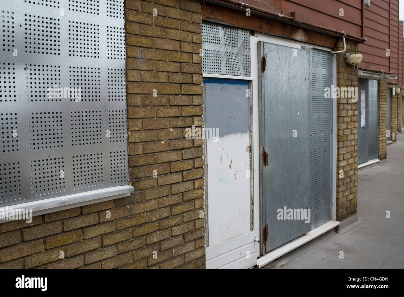 Boarded up social housing on sink estate in Basildon, Essex. The estate ...