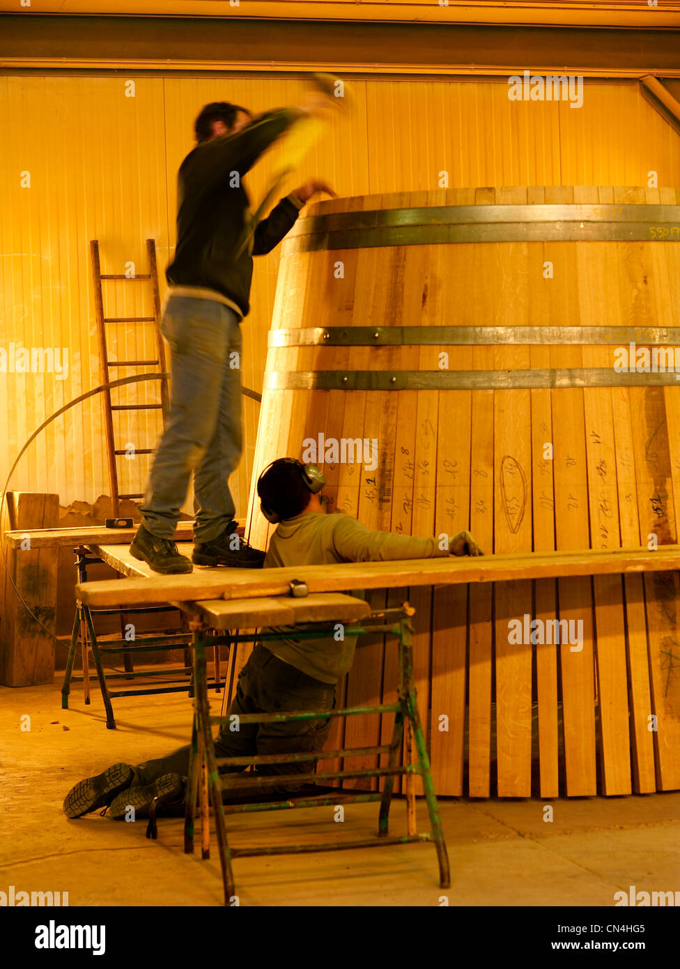 France, Cote d'Or, Beaune, feature: the Cooperage, Tricolored Fire ...