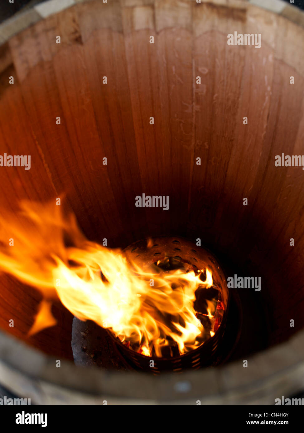 France, Cote d'Or, Beaune, feature: the Cooperage, Tricolored Fire ...