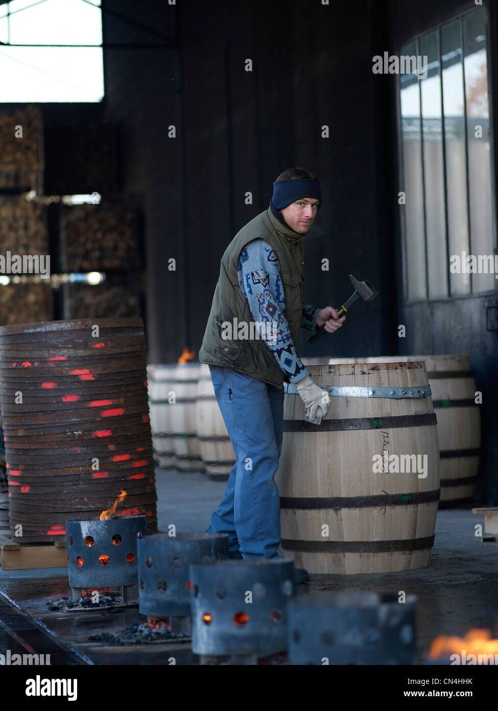 France, Cote d'Or, Beaune, feature: the Cooperage, Tricolored Fire ...