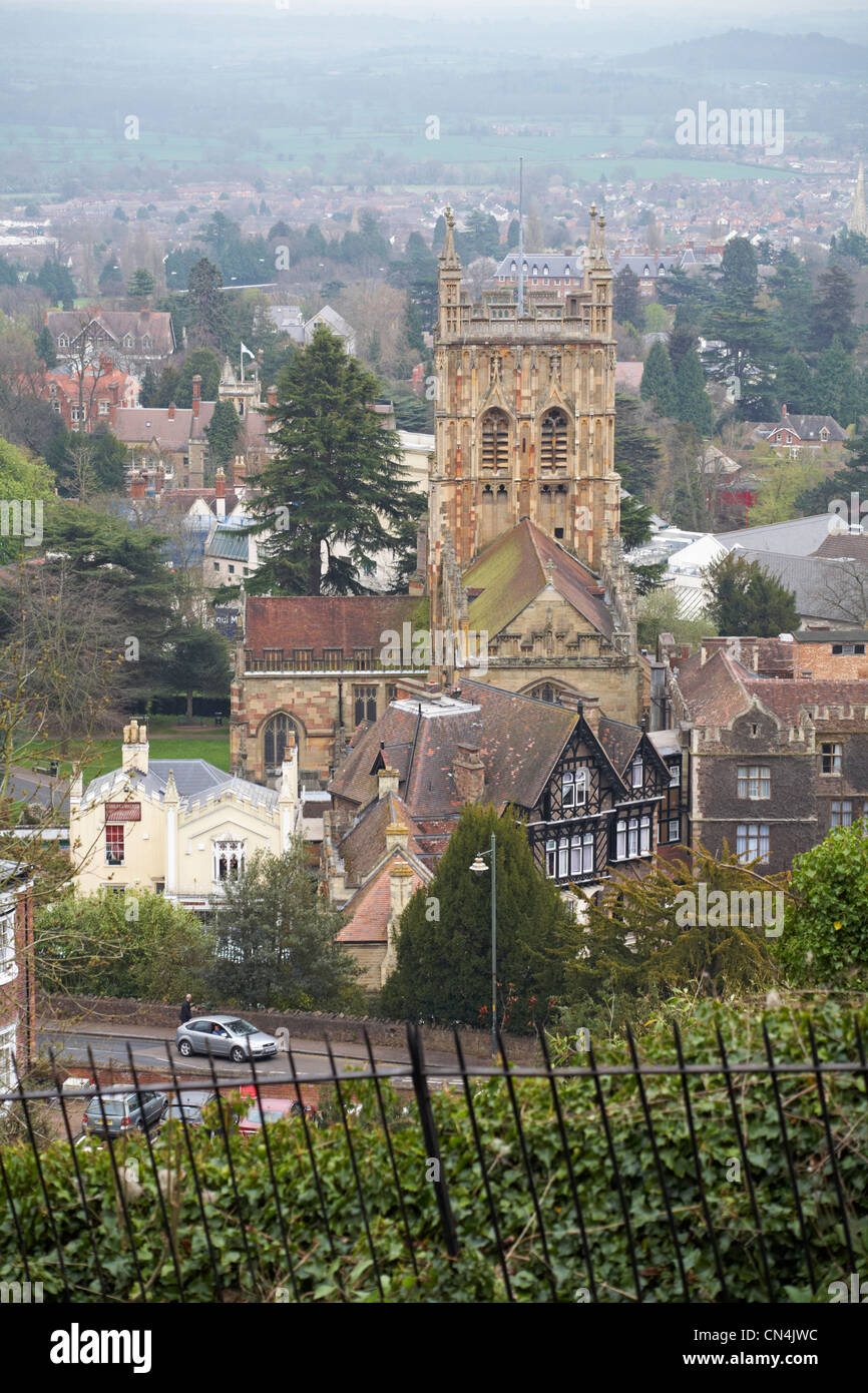 looking down over Great Malvern Priory, Abbey hotel and surrounding ...