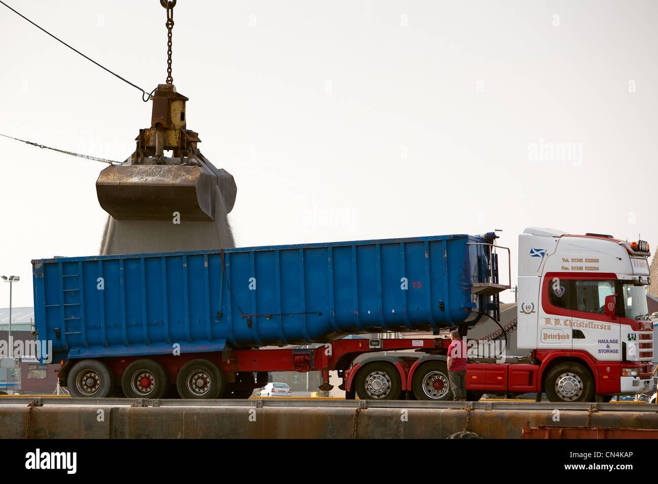Dry Bulk cargo ship discharging at port of Fraserburgh Grampian ...