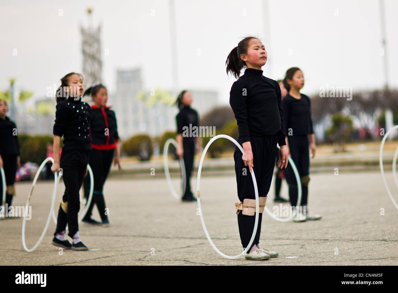 North Korea, Pyongyang, ice rink, North Korean girls rehearsing for the ...