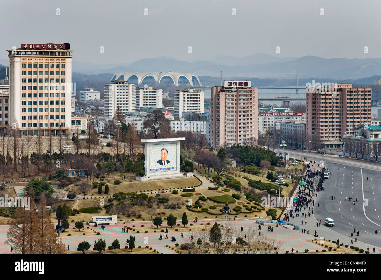 North Korea, Pyongyang, Grand People's Study House, portrait of Kim Il ...
