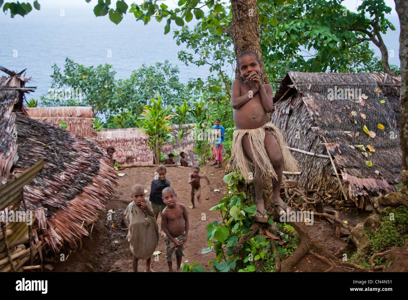 Vanuatu, Penama Province, Pentecost Island, Bunlap, kids in traditional ...