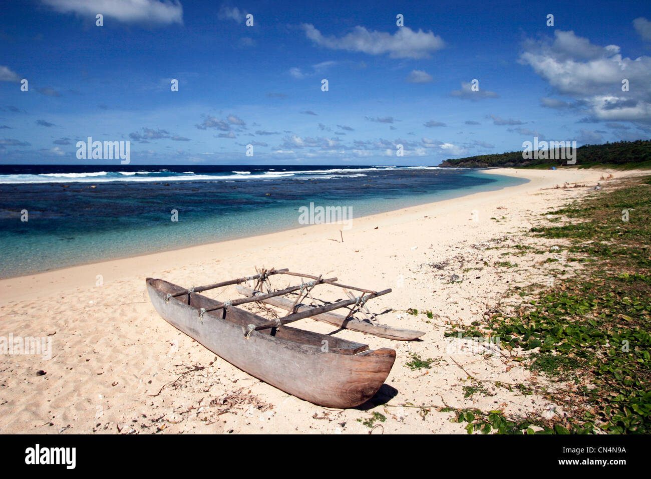 Vanuatu, Tafea Province, Tanna Island, White Sands Bay, dugout canoe on ...