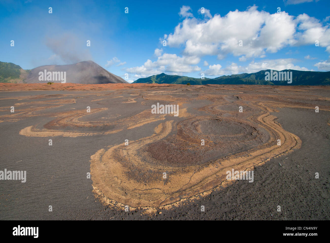 Vanuatu, Tafea Province, Tanna Island, Mount Yasur, petrified lava flow ...