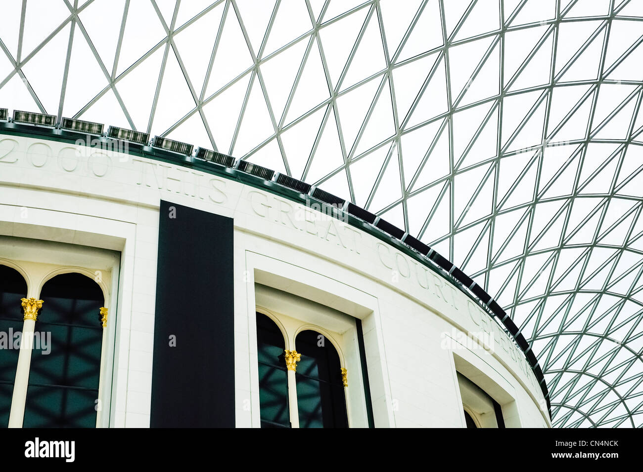The glass atrium roof over the central courtyard of the British Museum ...