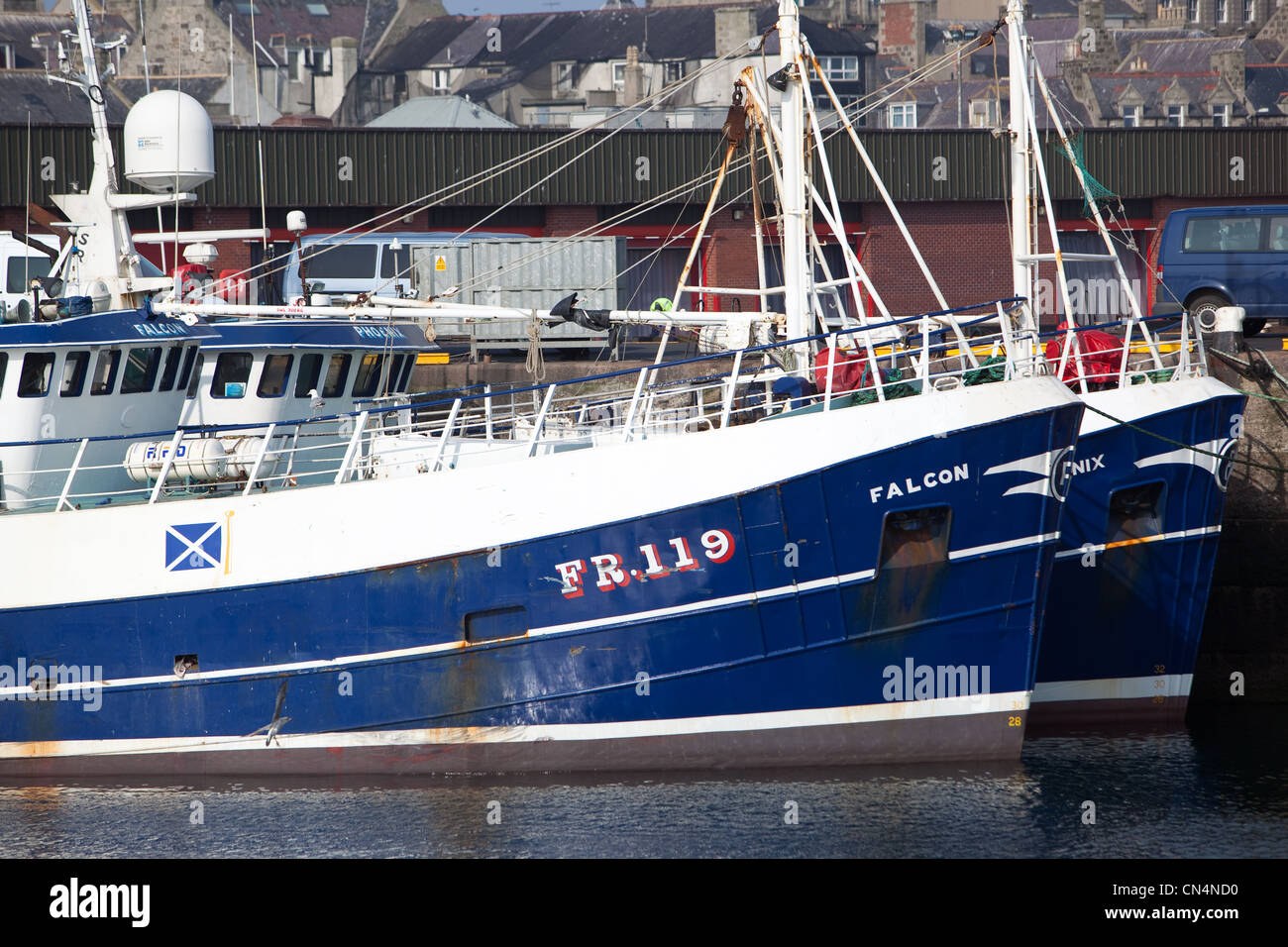 Deep sea trawlers alongside the port of Fraserburgh N.E.Scotland UK ...