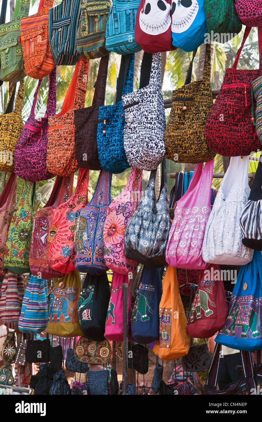 Colourful bags for sale at Anjuna Flea Market Goa India Stock Photo - Alamy