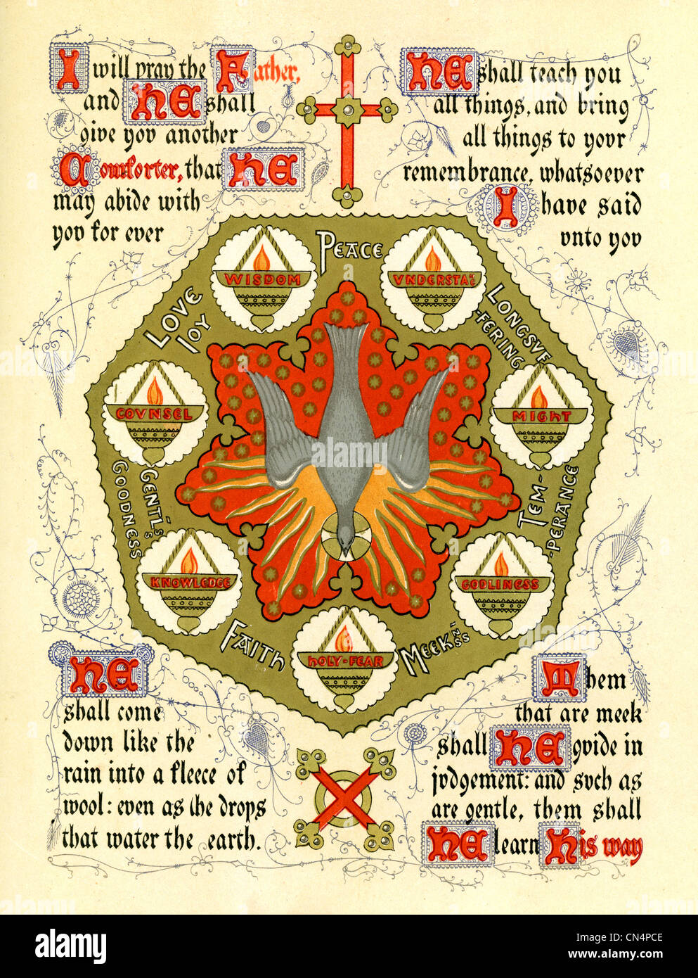 Illuminated symbol depicting the festival of whitsuntide. A seven ...