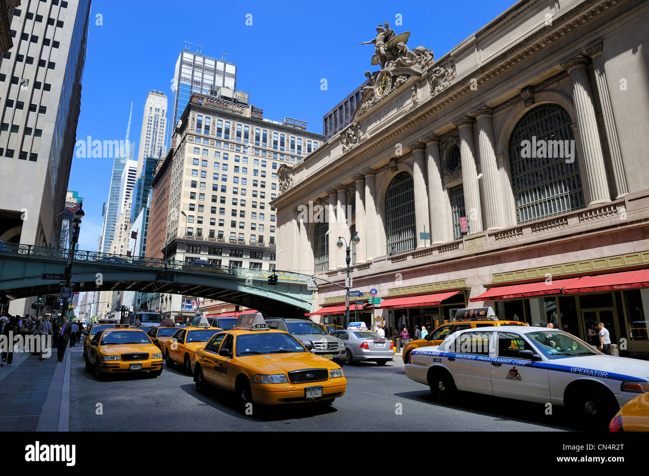 United States, New York, Manhattan, pediment of Grand Central Terminal ...
