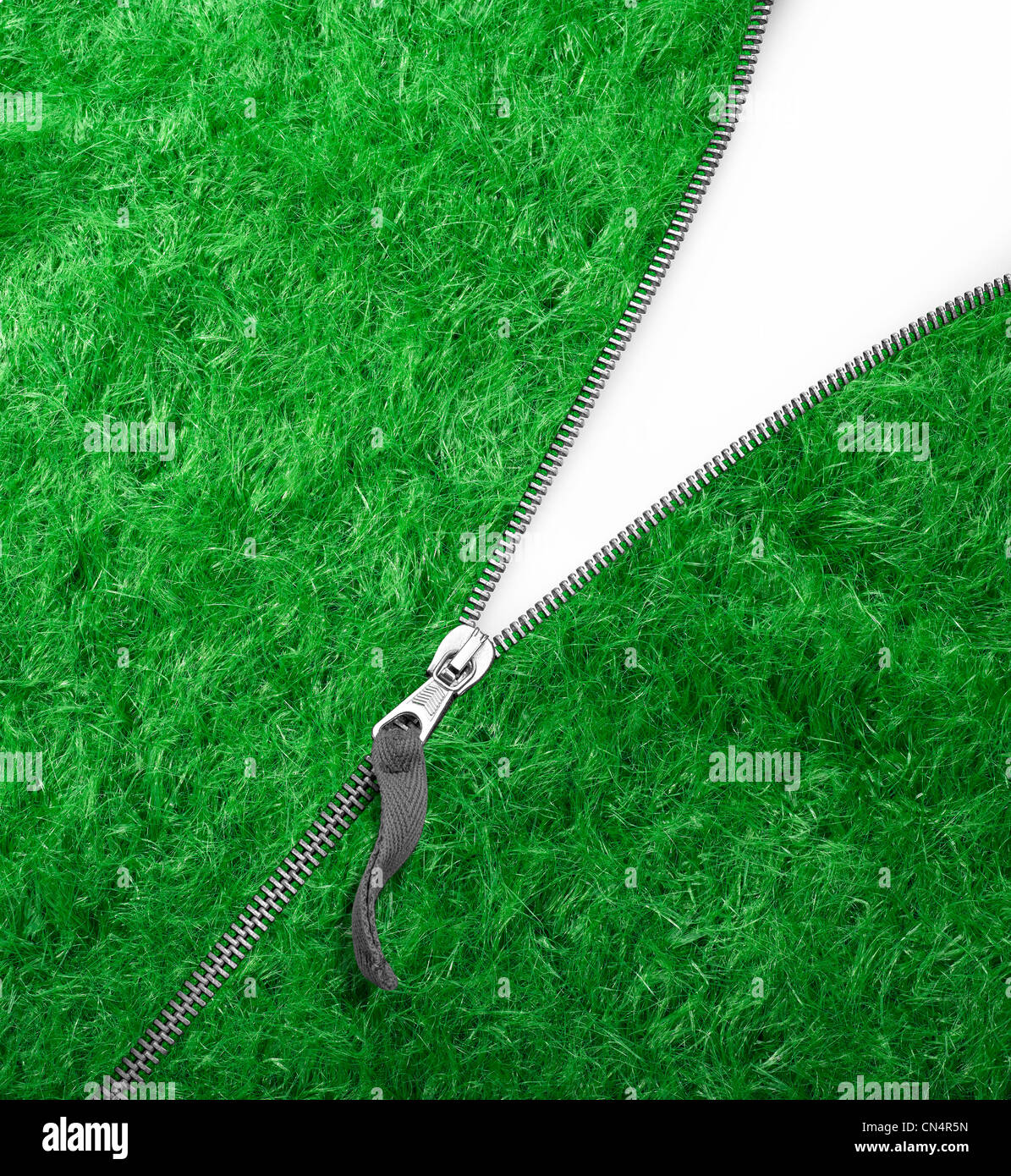 Green Zipper with Grass on White Background Stock Photo - Alamy