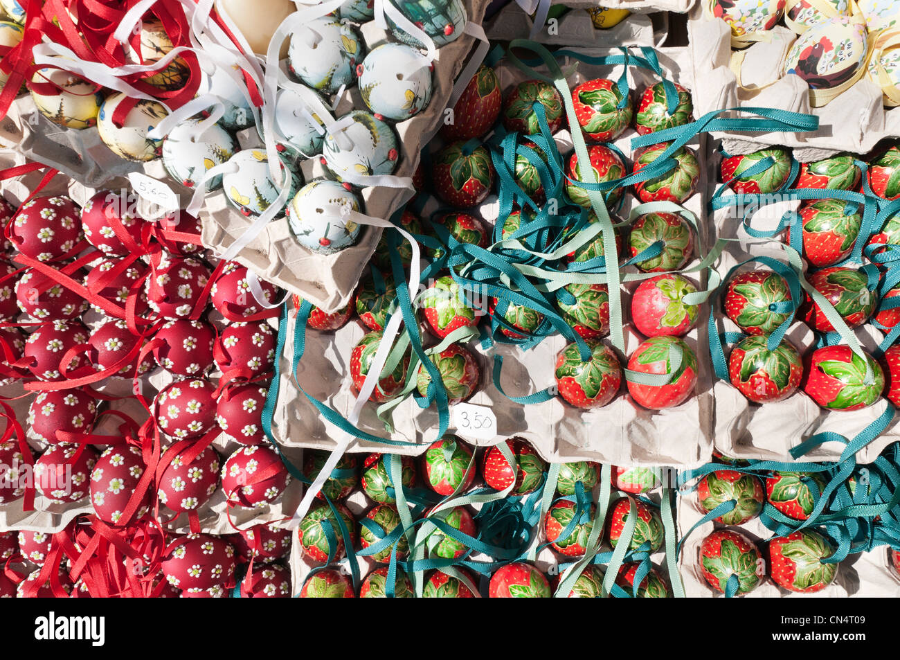 Trays of hand-painted and hand decorated egg shells to celebrate Easter ...