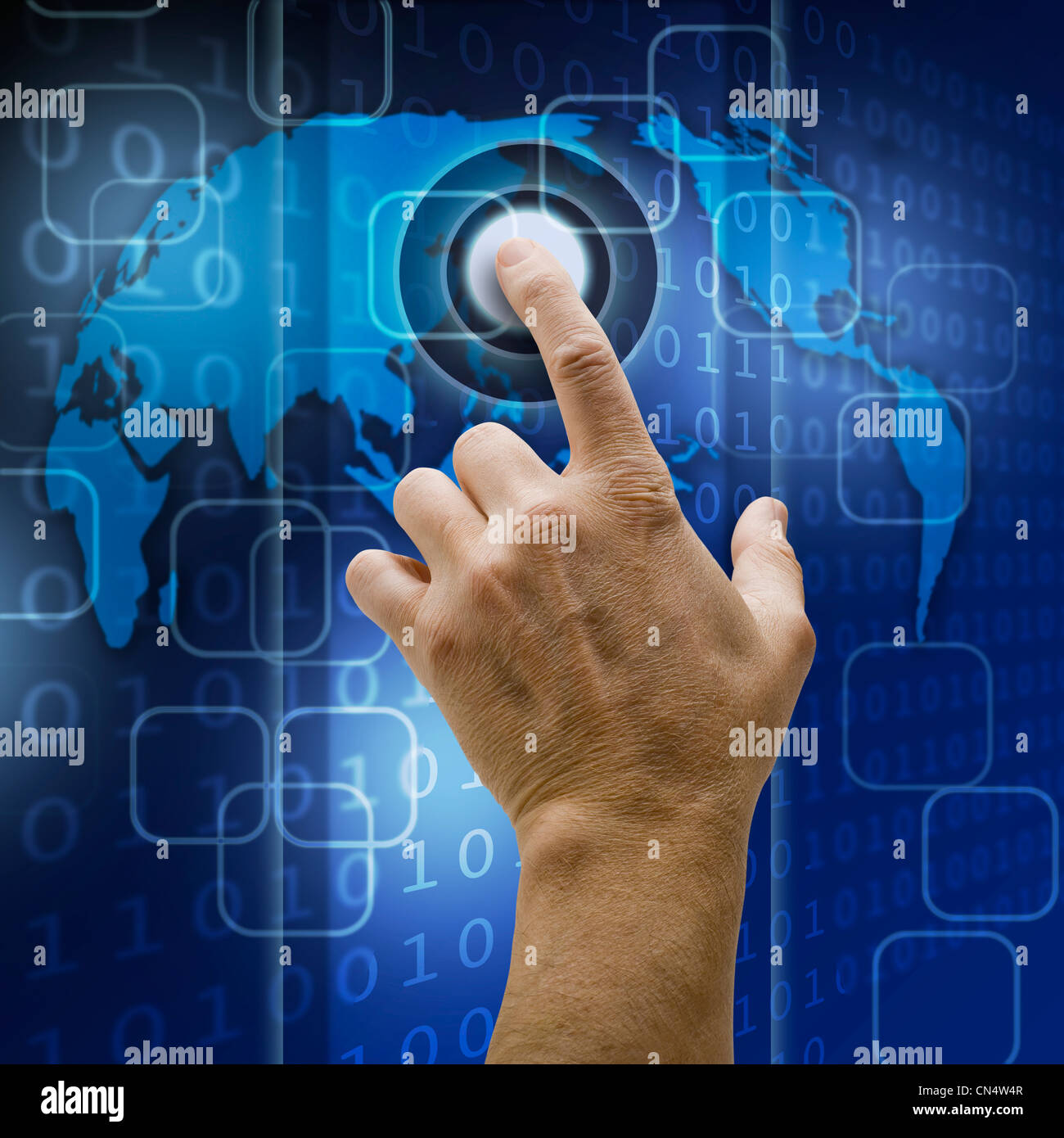 hand pushing a button on a touch screen interface Stock Photo - Alamy
