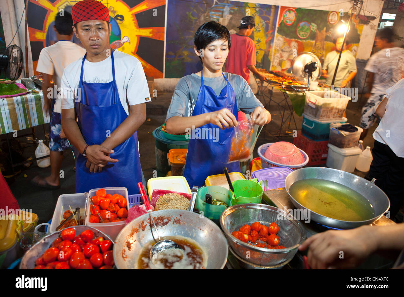 Philippines, Luzon island, La Union, San Fernando, food market at night ...