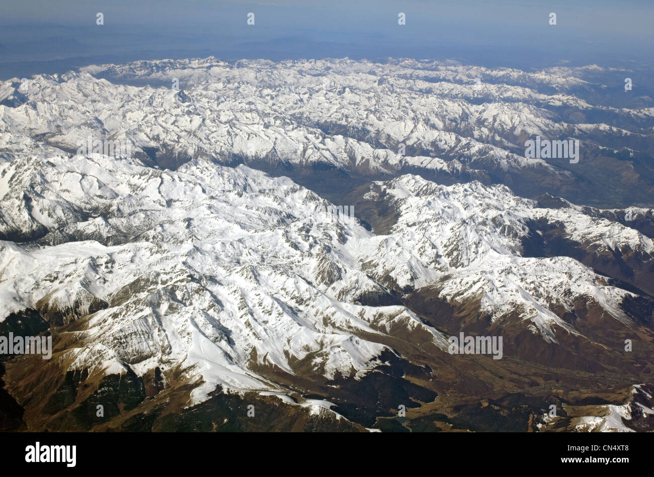 Mountains snow view from plane hi-res stock photography and images - Alamy