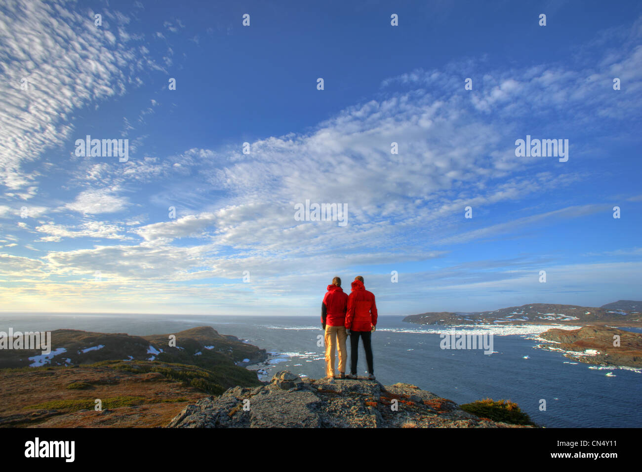Couple on top of Bauld's Hill, near Cape Bauld, Newfoundland Stock ...