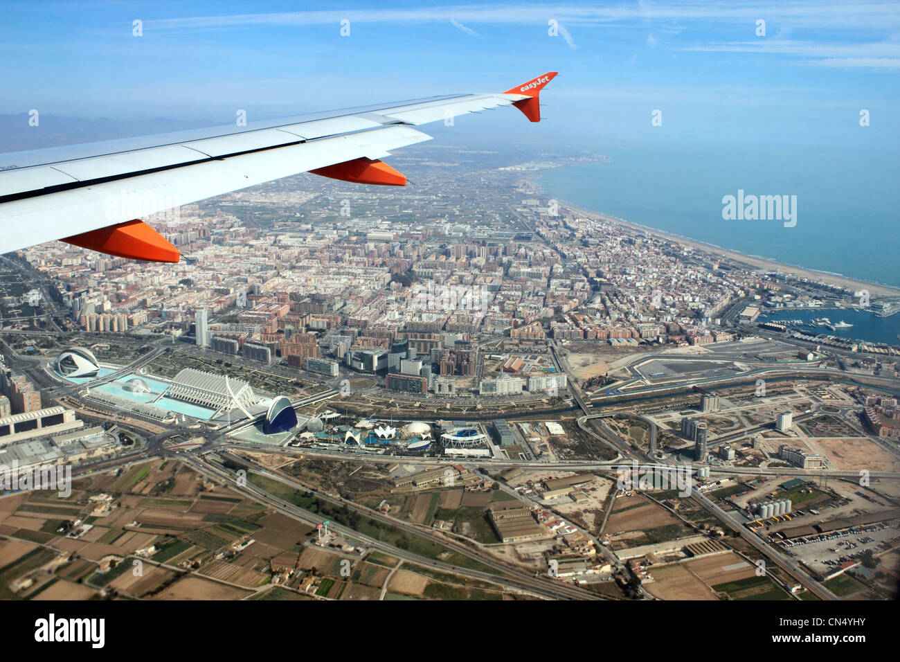 View from plane of Valencia Spain Europe Stock Photo - Alamy