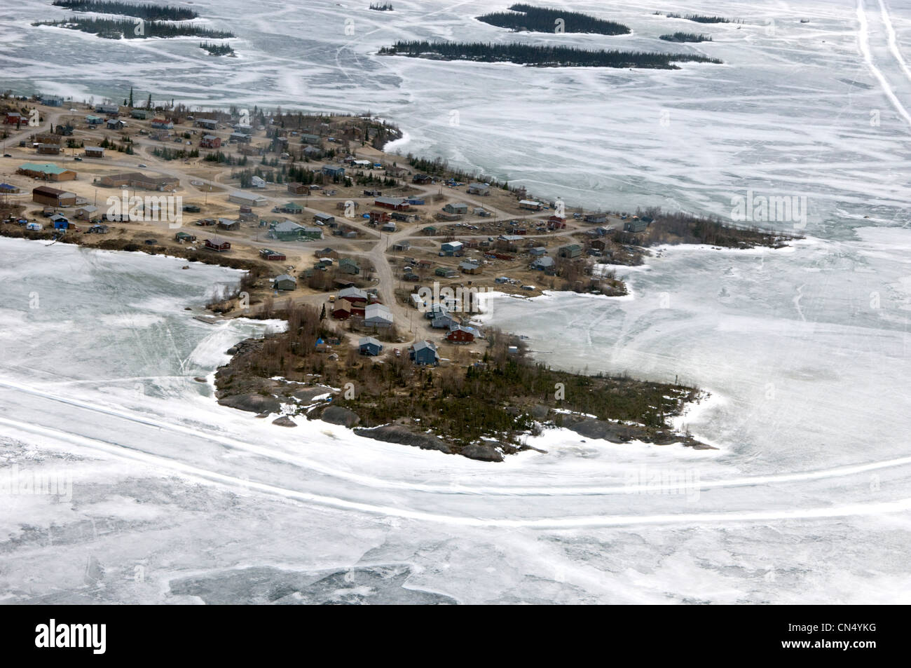 Arial View of the Dogrib Community of Gameti and the Winter Ice Road ...