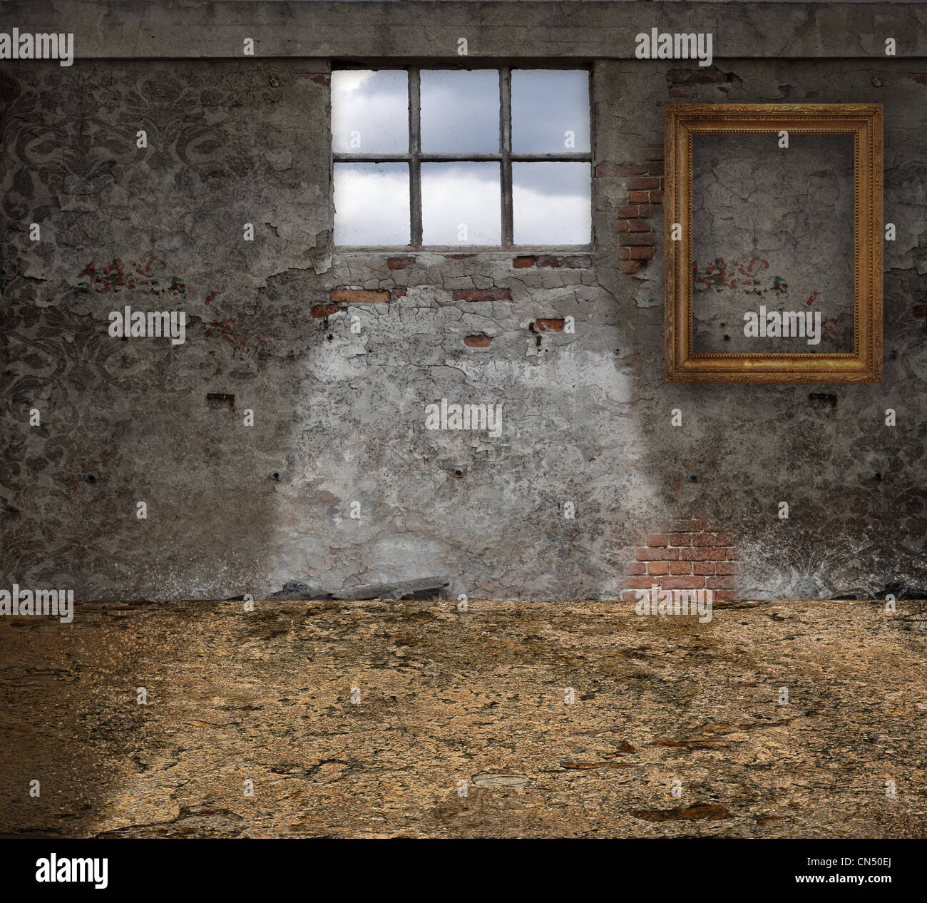 Empty Concrete Room With Crooked Picture Frame Stock Photo - Alamy
