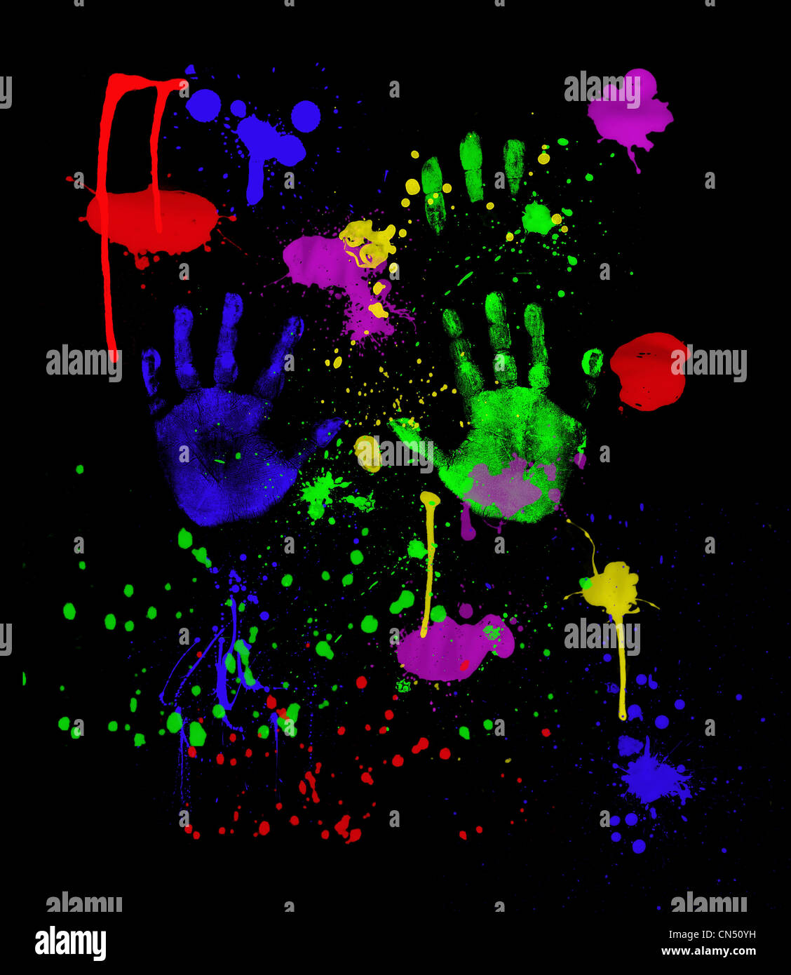 Neon Finger-painting on Black Stock Photo - Alamy