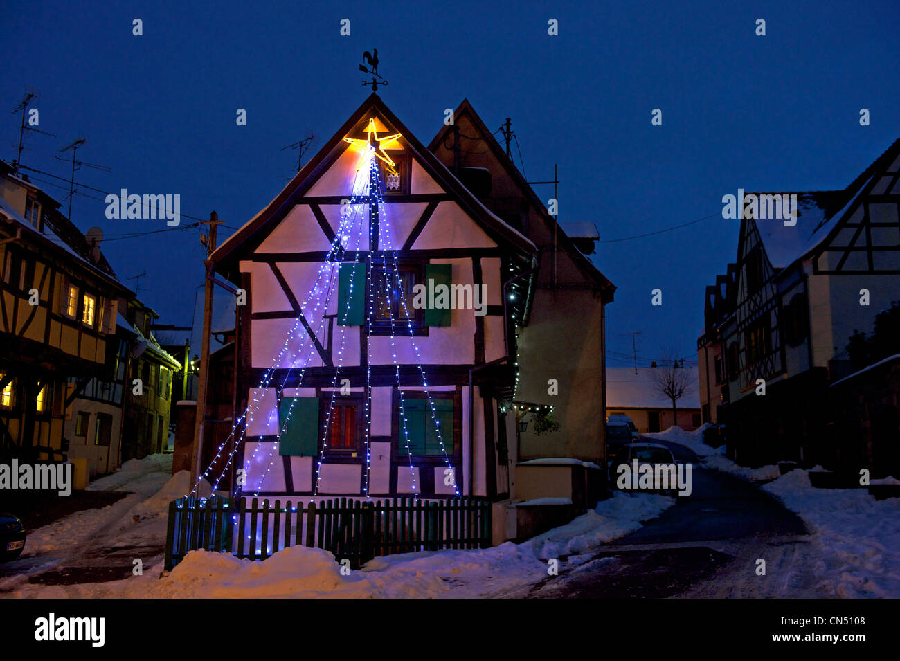France, Bas Rhin, Pays de Hanau, Bouxwiller, Christmas decoration Stock ...