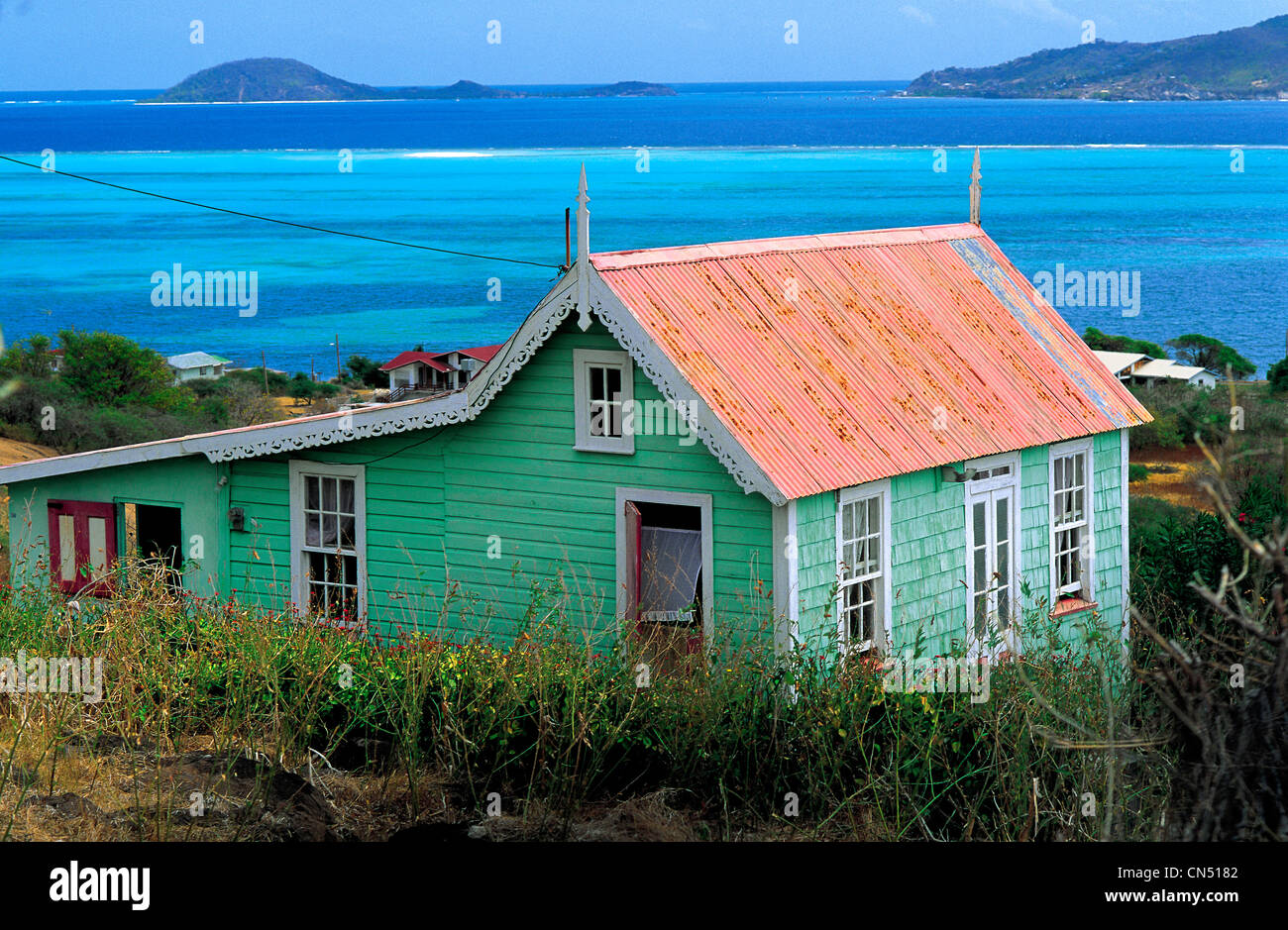 Grenada Island, Carriacou, local house in front of Petit Martinique ...