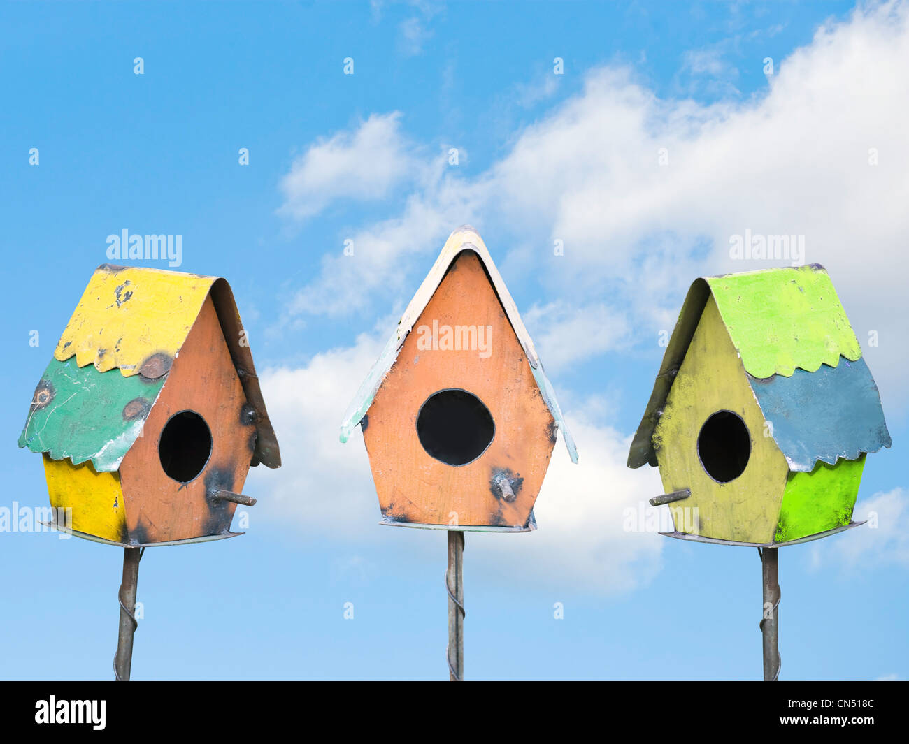 Three Rustic Bird Houses Stock Photo - Alamy