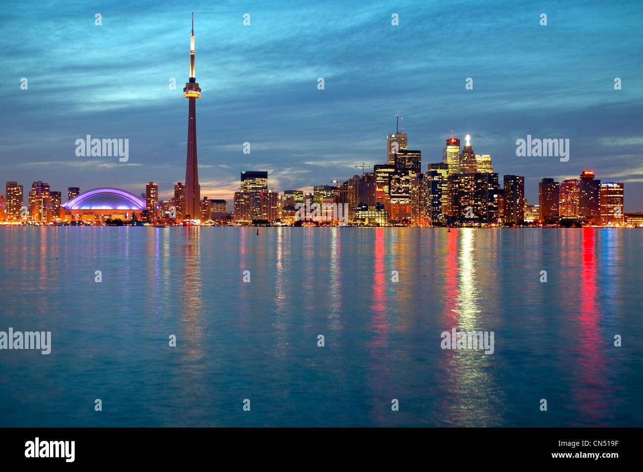 City Skyline at Dusk from Centre Island, Toronto, Ontario Stock Photo ...