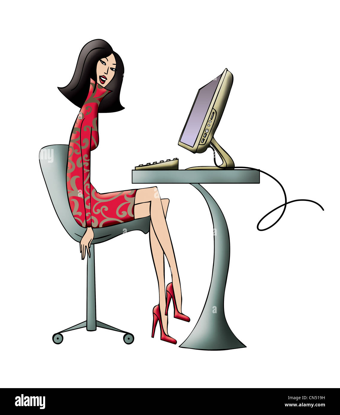 Fashion Computer Girl Stock Photo - Alamy