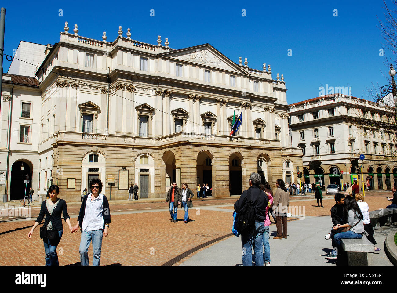 Italy, Lombardy, Milan, Piazza della Scala and La Scala Opera House ...