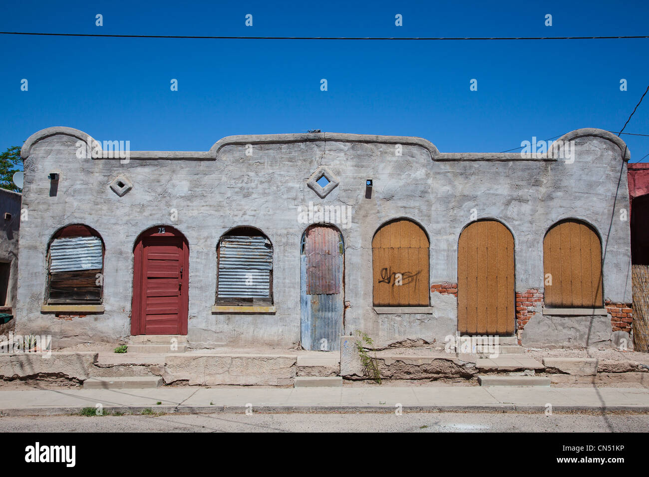 Elevation of Mission style architectural style building with flat ...