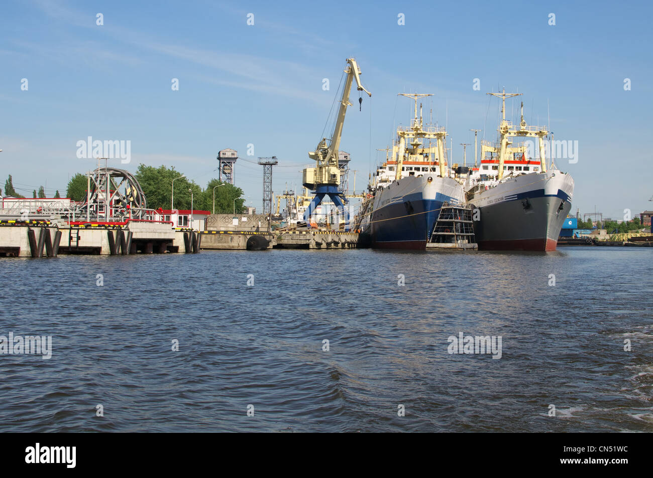 Ship at Kaliningrad harbor. Russia Stock Photo - Alamy