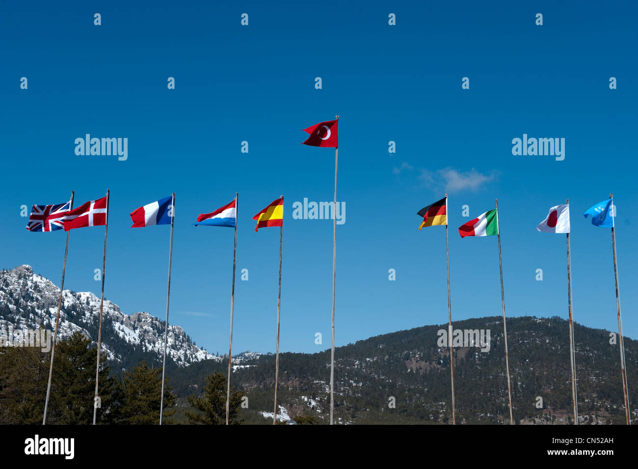 Turkey, Central Anatolia, Turkey's flag among the flags of other ...