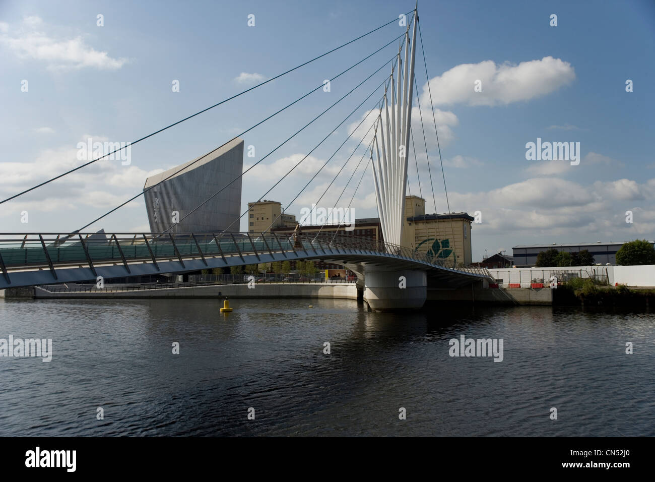 Bridge over the Manchester Ship Canal to Salford Quays from Imperial ...