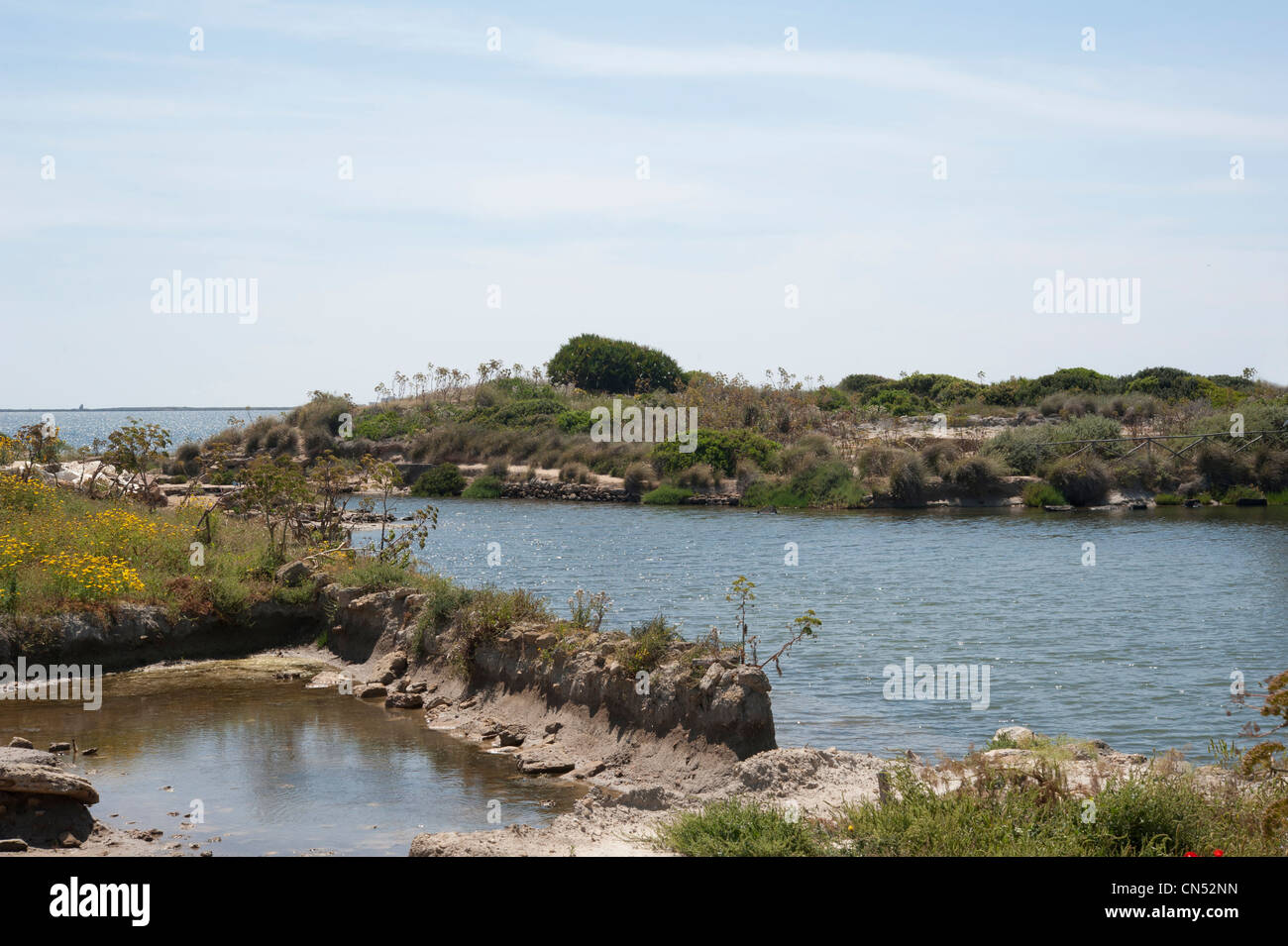 View of the ancient remains of a Phoenician and Carthaginian harbour at ...