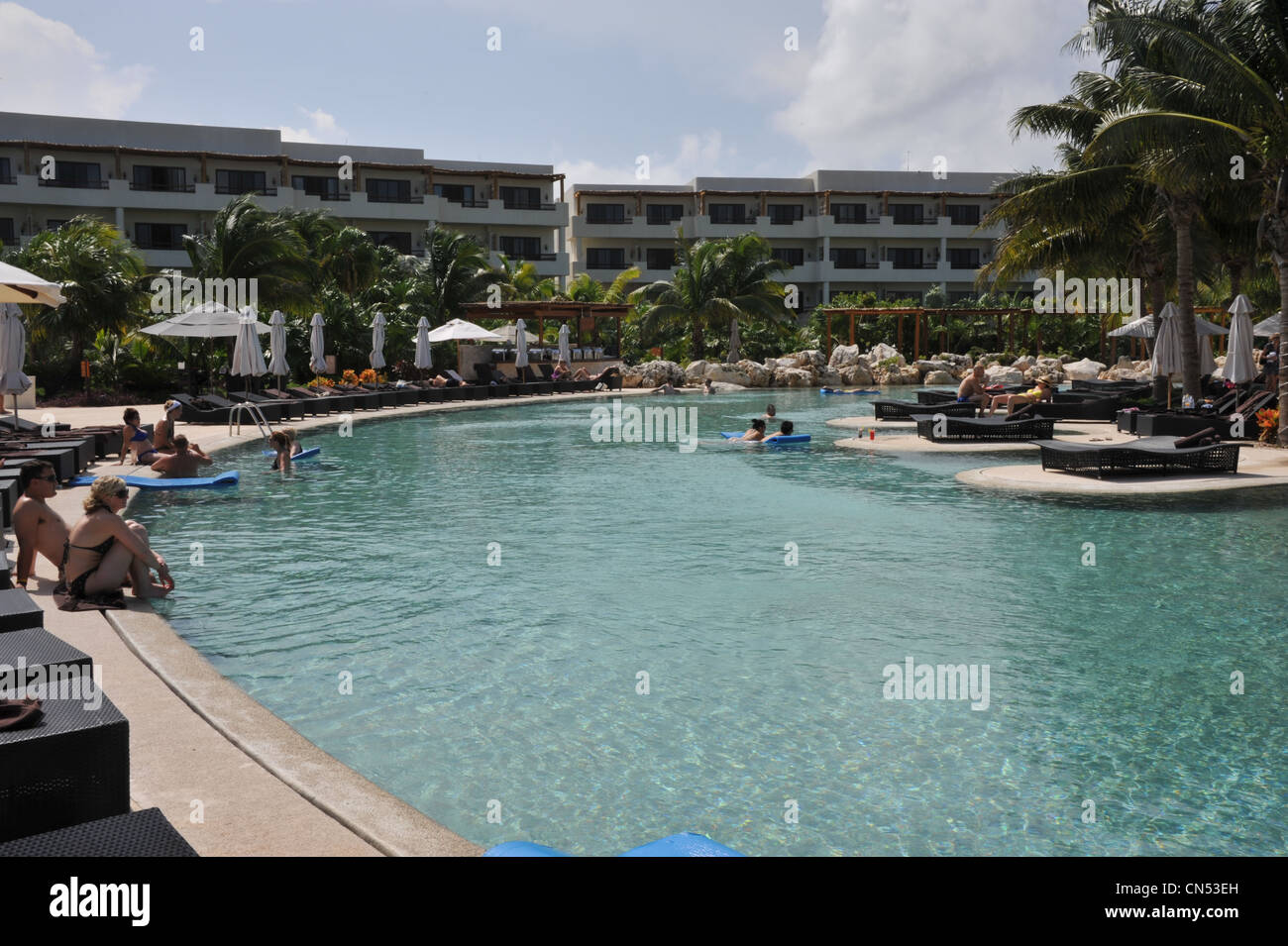 Infinity Pool at a resort in Cancun Mexico Stock Photo - Alamy