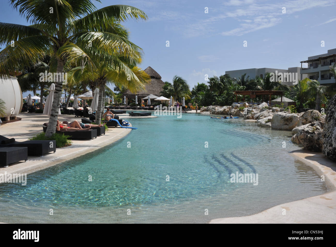 Infinity Pool at a resort in Cancun Mexico Stock Photo - Alamy