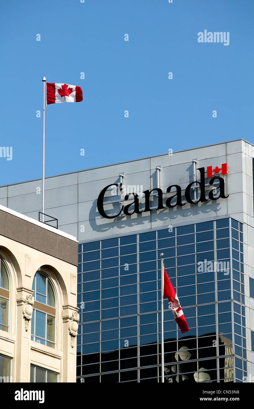 Downtown Building with Canadian Flags, Ottawa, Ontario Stock Photo - Alamy