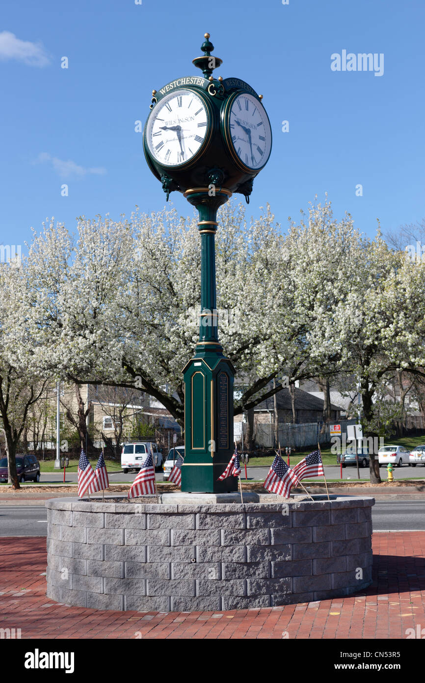 A 4-faced pedestal clock, dedicated to the Veterans of Westchester ...