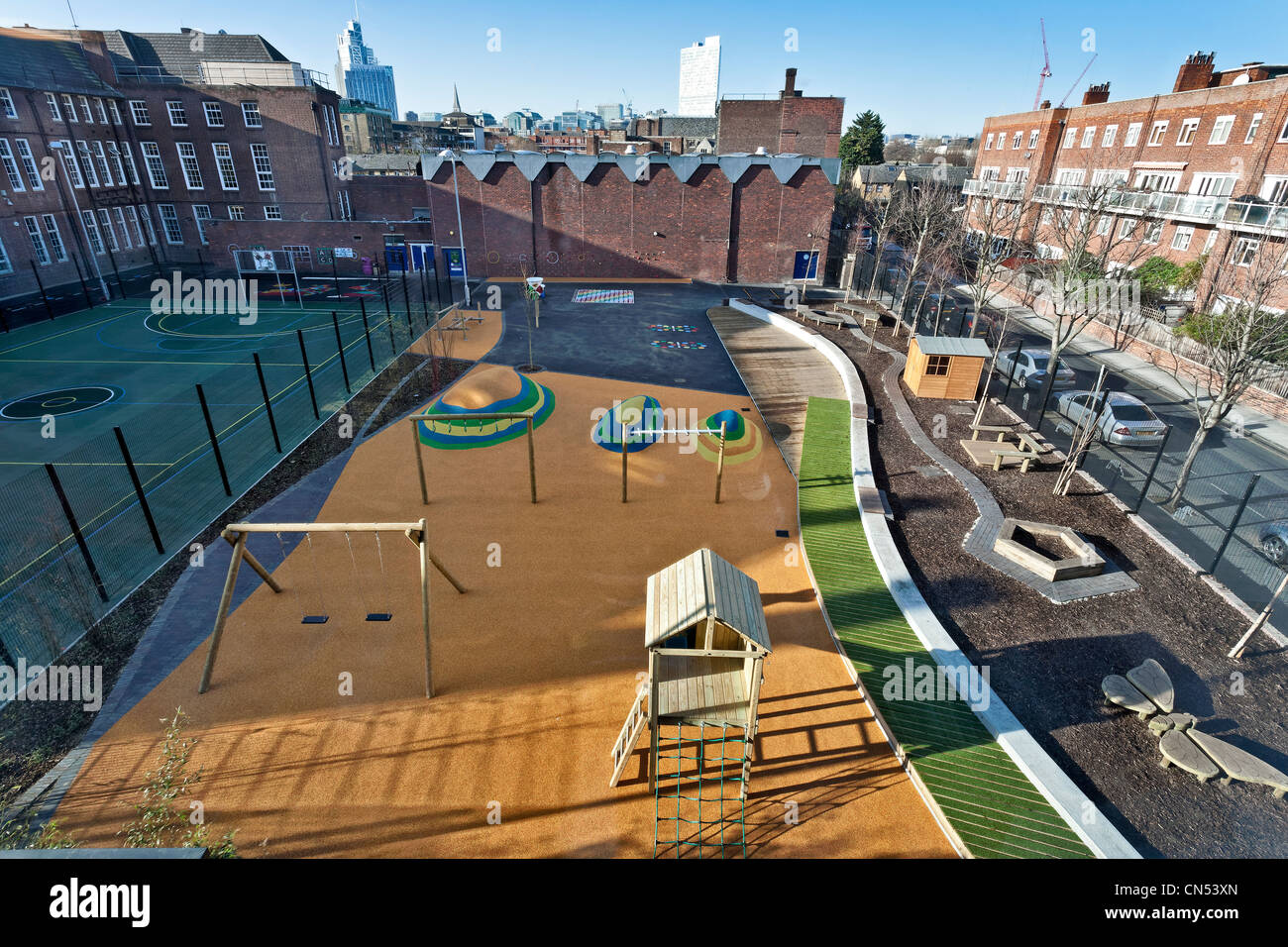 Osmani Primary School playground in Tower Hamlets, London Stock Photo ...