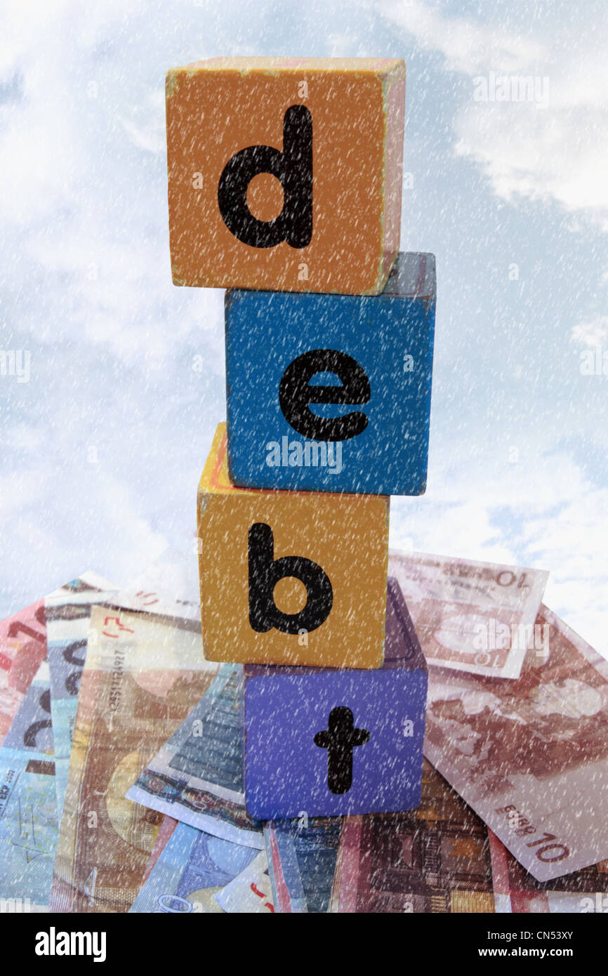 assorted childrens toy letter building blocks against a stormy ...