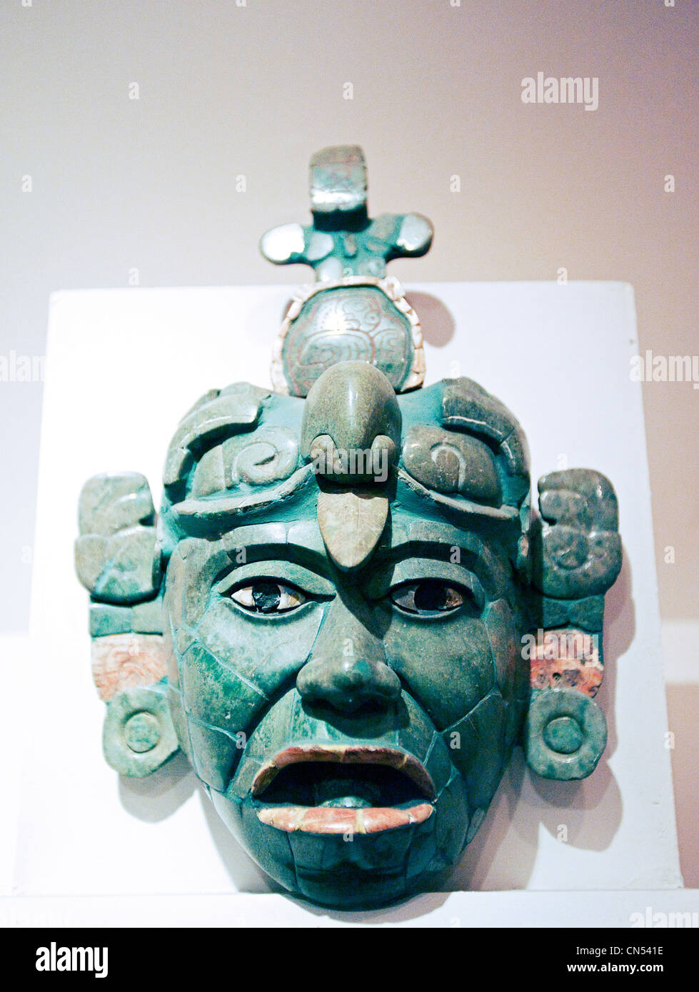 A jade mask from Tikal on display in Guatemala City's National Stock ...