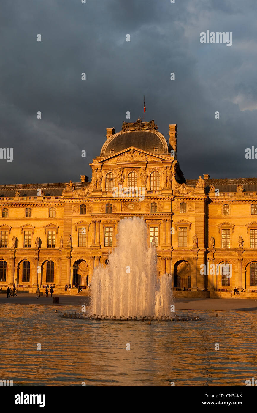 France, Paris, Louvre Museum, facade of the building of Cour Napoleon ...