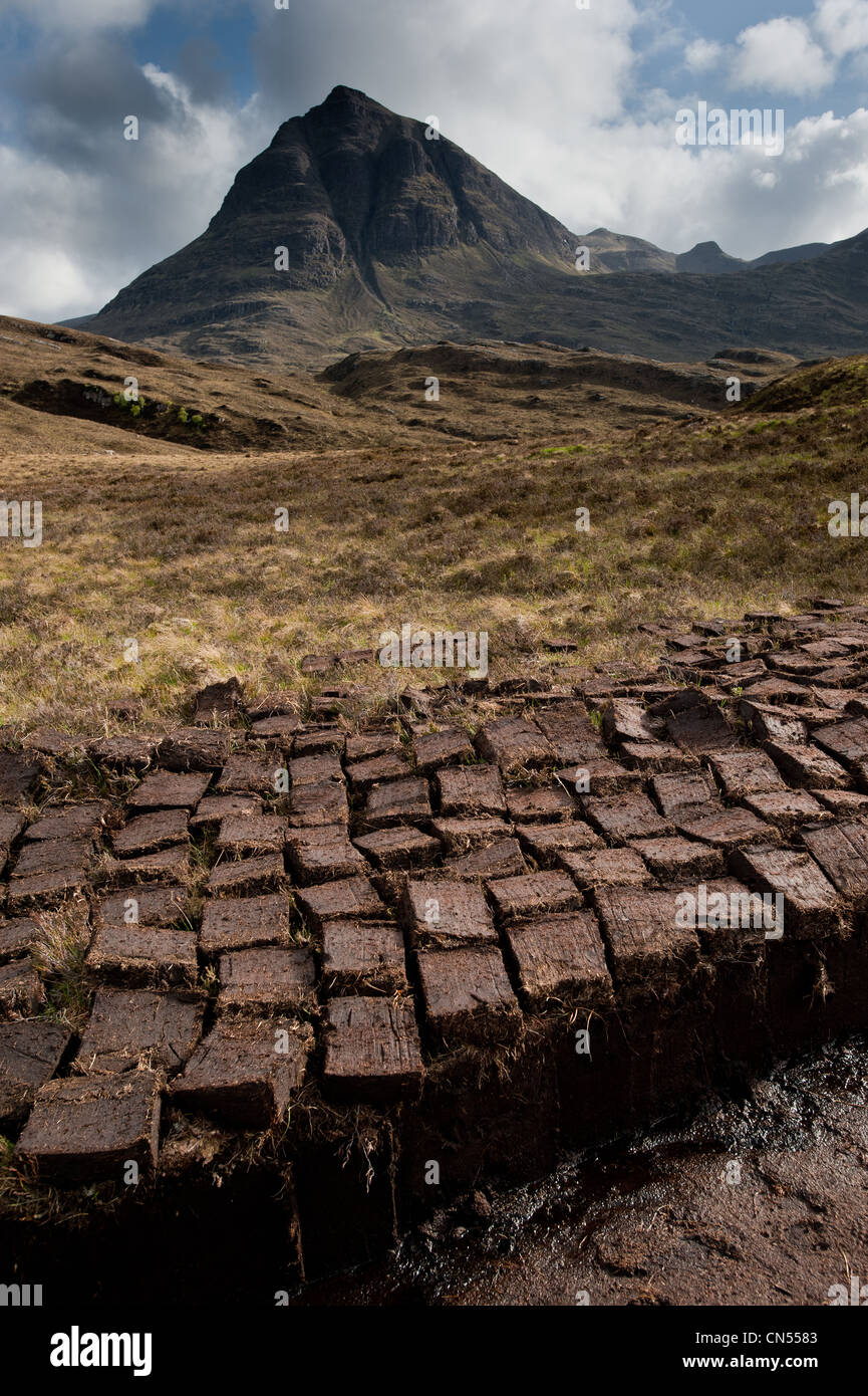 United Kingdom, Scotland, Sutherland, Lochinver, dry peat Stock Photo ...