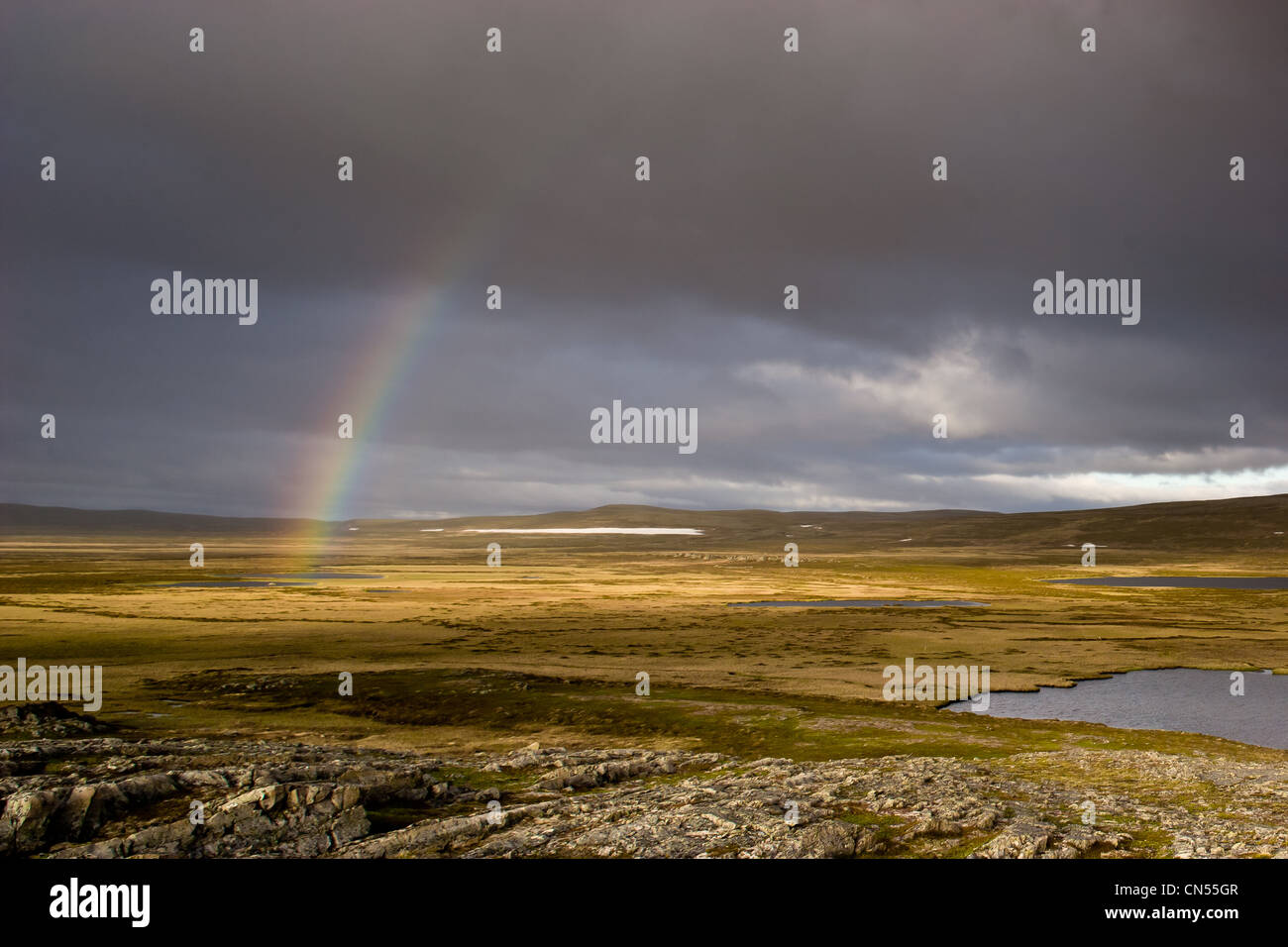 Norway, Lapland, Finnmark County, Vardo, ray of light over Varanger ...