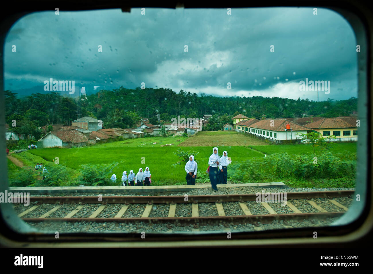Indonesia, Java, Central Java Province, in the train between Yogyakarta ...