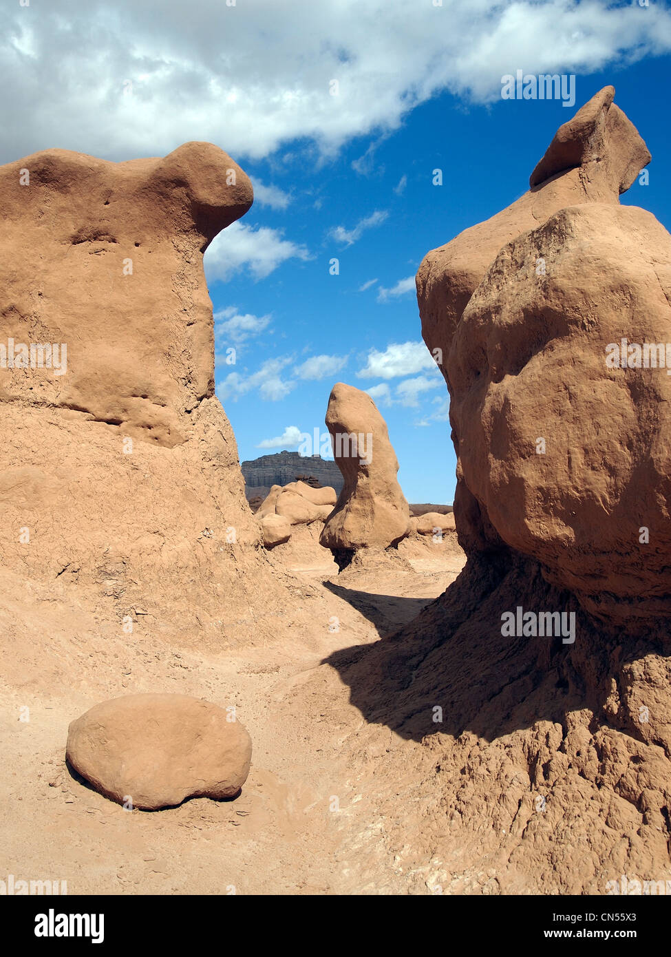 A collection of oddly shaped sandstone rocks in a desert area Stock ...