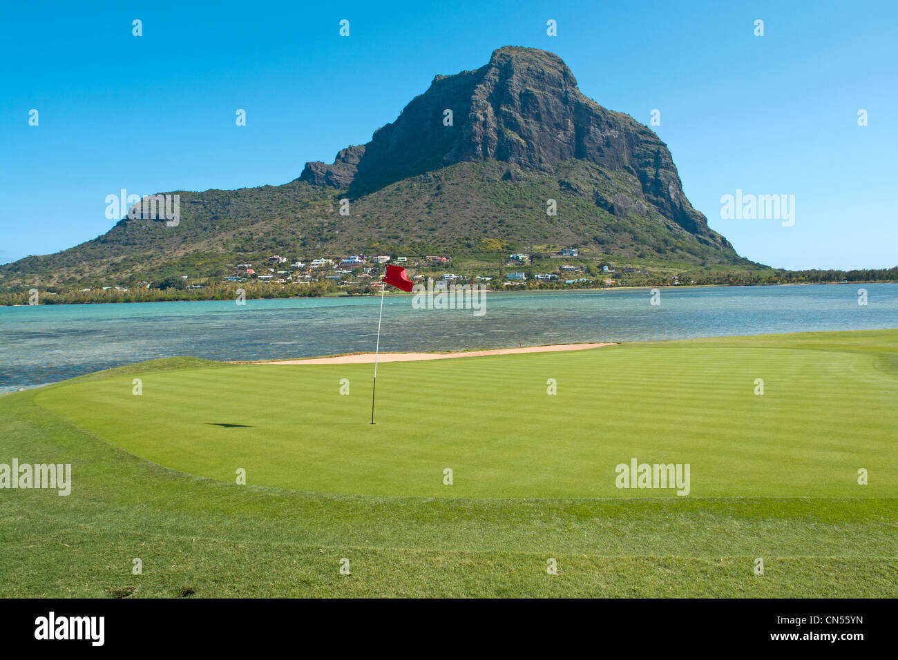 Golf course at the Paradis Hotel & Golf Club on Le Morne pennisula, on ...